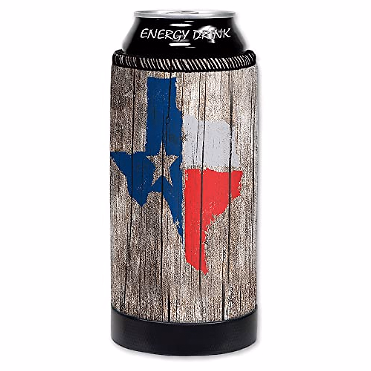 Mugzie Deluxe Can Cooler (Made in USA) - Premium Neoprene Wetsuit Material Beverage Can or Bottle Insulator for 16 OZ Soda Energy Drink Beer Cans - Texas Map