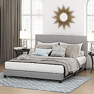 Furinno Laval Button Tufted Upholstered Platform Bed Frame, California King, Glacier
