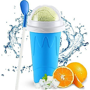 GRETA COMMERCE Slushy Maker Cup Portable and Double Layer Ice Cream Maker Slushie Magic Cup for DIY Drinks Milk Shake (Blue)