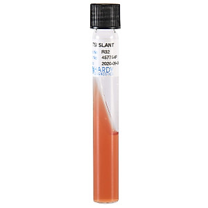 TSI (Triple Sugar Iron) Agar Slant, for the Identification of Enteric Bacteria, 4ml Fill, 13x100mm Tube, Order by the Package of 20, by Hardy Diagnostics