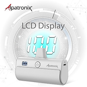 Alpatronix MFi Certified Mini Portable Charger for iPhone 5000mAh LCD Display Fast Charging Power Bank Compatible with All iPhones, AirPods, and iPads with Carrying Case - PX100 (White)