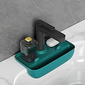 EastVita Kitchen Sink Storage Rack,Faucet Splash-Proof Draining Rack,Non-Slip Sink Water Collection Pad Kitchen Rag Sponge Wipe Sink Tray Holder Drain Basket for Various Countertops Dark Green