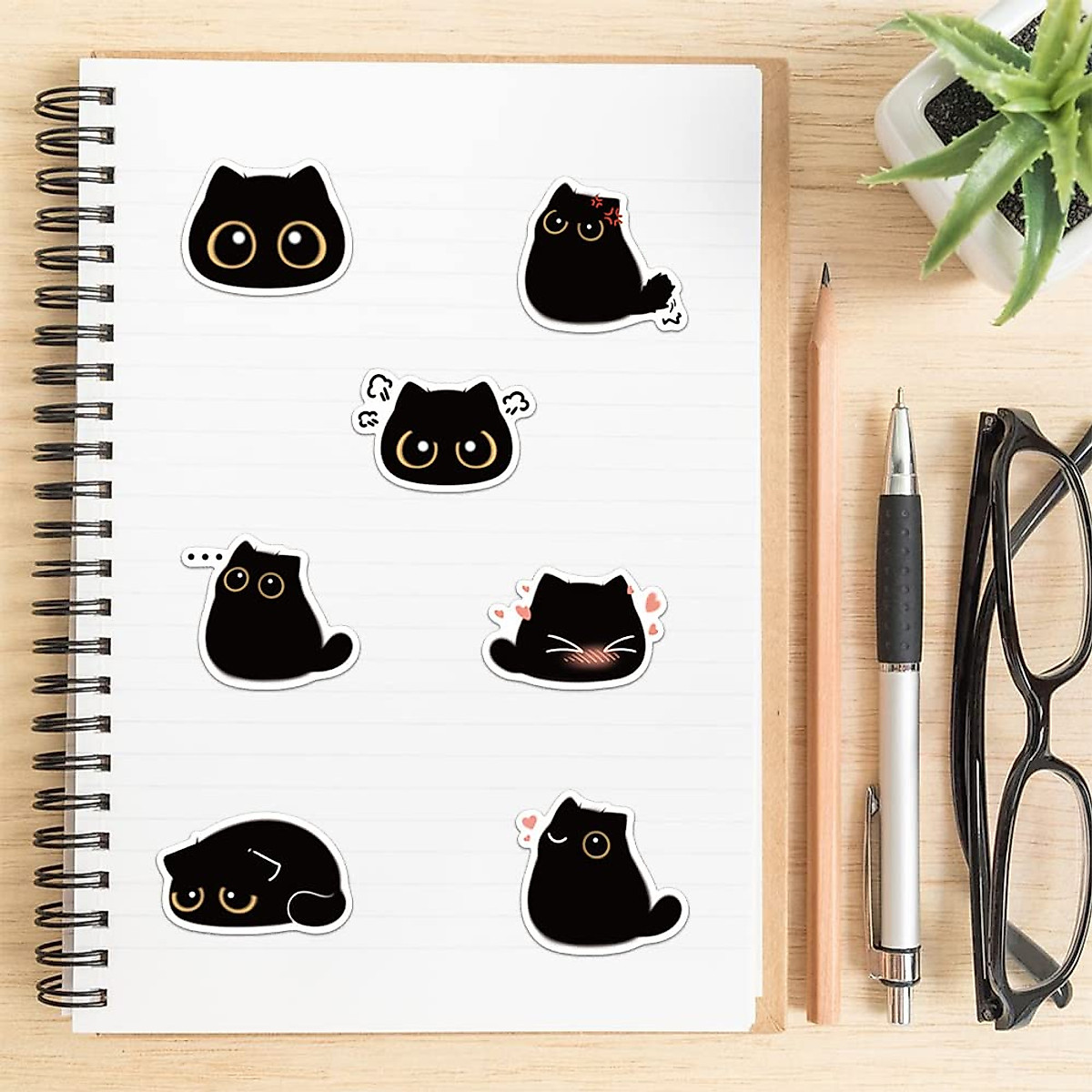 Cute Black Cat Stickers, Funny Cartoon Cat Meme Stickers Pack, 40PCS Funimost Vinyl Waterproof Animal Stickers for Water Bottle Laptop (Cat)