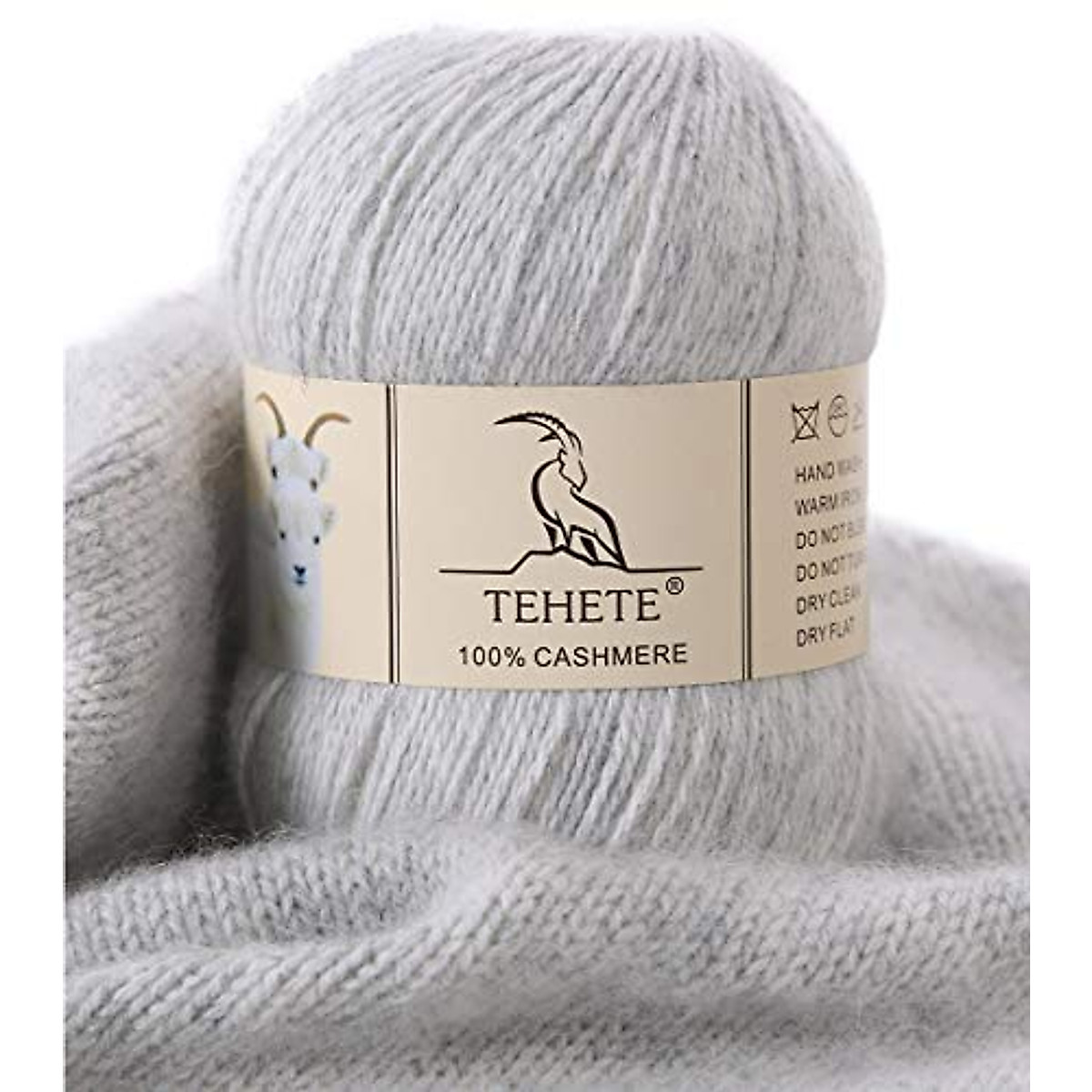 TEHETE 100% Cashmere Yarn for Crocheting 3-Ply Warm Soft Luxurious Fuzzy Knitting Yarn (Grey)
