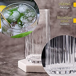 Ribbed Glassware Set of 6, Ribbed Glass Cups 12 oz, Ribbed Glasses, Fluted Glassware, Ribbed Drinking Glasses, Ribbed Glassware for Whiskey, Cocktail, Beer, Iced Coffee Tea Smoothie (12oz/360cc)