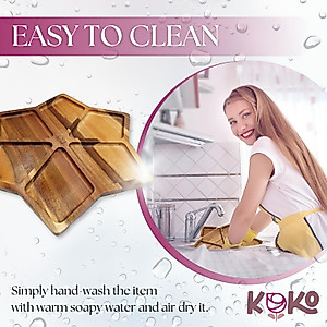 Koko Acacia Wood Serving Platter – Carved Wood Serving Tray – Rustic Platters for Serving Food, Cheese, Desserts - Wood Divided Tray - Fruit Tray, Veggie Tray, Snack Tray, Thanksgiving (14 x 10)