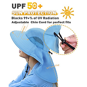 Neck Flap Sun Hat with Wide Brim, UPF 50+ Hiking Safari Fishing hat for Women Men, Sun Protection Hat for Summer Adventures