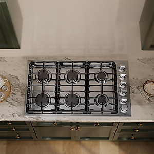 Empava 36 in. Gas Stove Cooktop 5 Italy Sabaf Sealed Burners NG/LPG Convertible in Stainless Steel, 36in