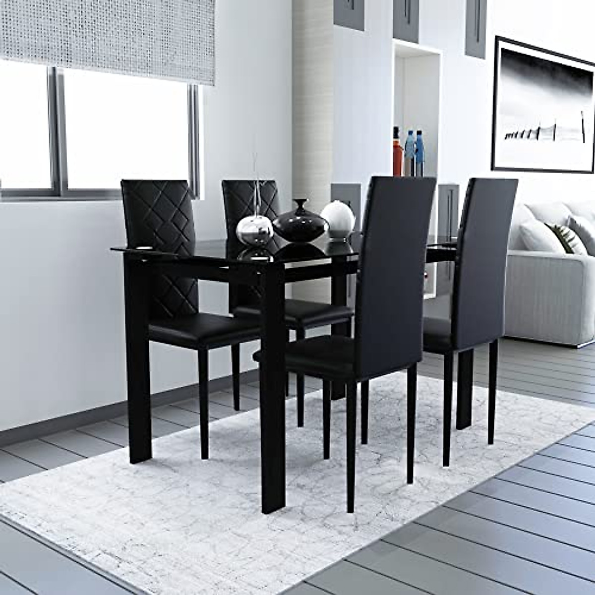 YISH W24138516 PU Leather Dining Chairs Armless Side Set of 4 with Metal Legs, Cushioned Seat Accent Backrest Living Room Kitchen Lounge, Black