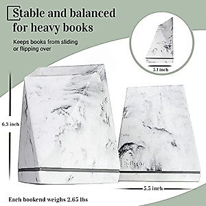 BDECOR Marble Style Bookends Decorative, Unique Decorative Bookends for Heavy Books, Book Ends Perfect for Shelves, Kitchen Cookbooks Storage