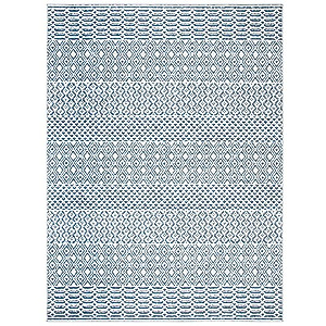 SAFAVIEH Belmont Collection 8' x 10' Ivory / Navy BMT132B Moroccan Non-Shedding Living Room Bedroom Dining Home Office Area Rug