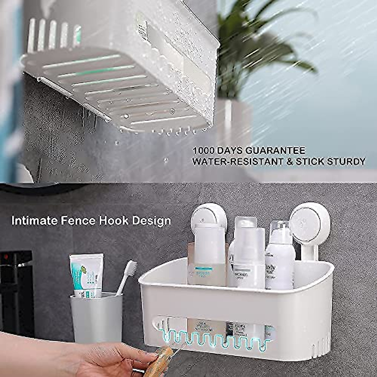 LEVERLOC Shower Caddy Suction Cup Toothbrush Holder Suction Cup One Second Installation NO-Drilling Removable Powerful Suction Shower Caddy Suction Cup Waterproof Organizer