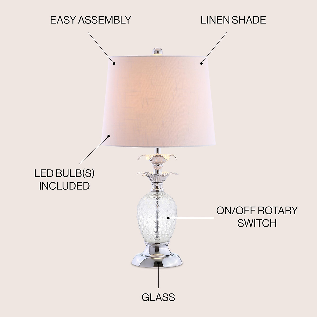 JONATHAN Y JYL1078A Jane 24" Glass LED Table Lamp Traditional Transitional Bedside Desk Nightstand Lamp for Bedroom Living Room Office College Bookcase LED Bulb Included, Clear/Chrome