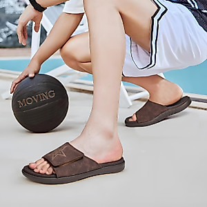 KuaiLu Mens Slides Soft Cushion Sport Sandals with Plantar Fasciitis Arch Support Adjustable Open Toe Summer Slippers Slip on Indoor Outdoor Sandalias Para Hombres, Dark Brown Size 10