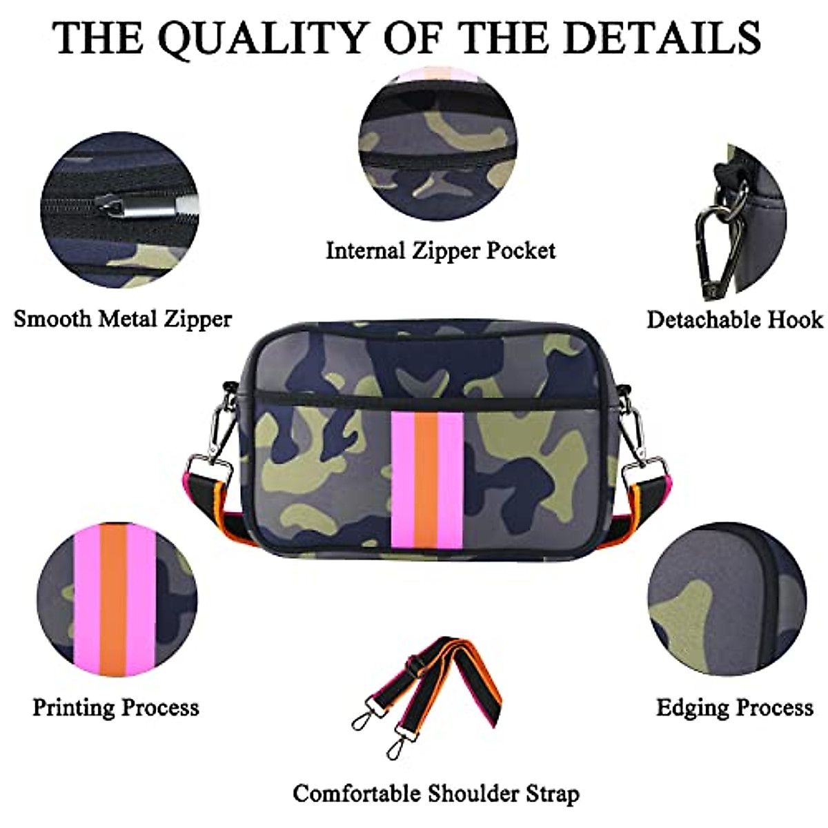 BYMEE Neoprene Crossbody Bag Unisex Casual Camera Bag with Adjustable Strap (Green Camouflage)