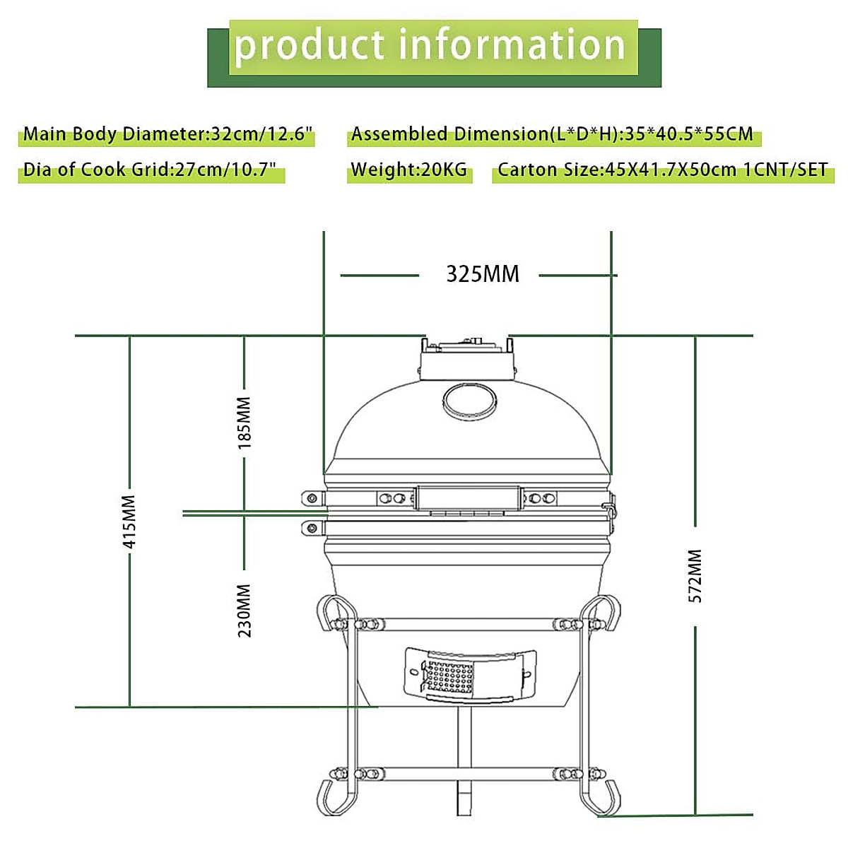 AUPLEX 13" Kamado, Ceramic BBQ Charcoal Grill, Mini Portable Clay Smoker Oven Barbecue Grill for Backyard, Balcony