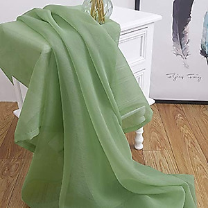 MYSTIC-HOME Sage Green Sheer Curtains 84 Inches Long, Rod Pocket Sheer Drapes for Living Room, Bedroom, 2 Panels, 52"x84", Semi Crinkle Voile Window Treatments for Yard, Patio, Villa, Parlor