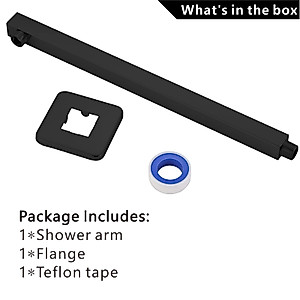 Voolan 20“ Square Shower Arm with Flange and Teflon Tape, Extension Shower Head Arm for Bathroom Fixed Shower Head, Solid Stainless Steel, Wall Mounted (Black)