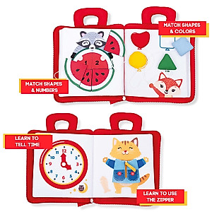 Kipod Montessori Quiet Book - Essential Toddler Travel Toy with Engaging Plane and Car Travel Activities - Cognitive Development Preschool Sensory Learning Baby Busy Book for Toddler Boys & Girls