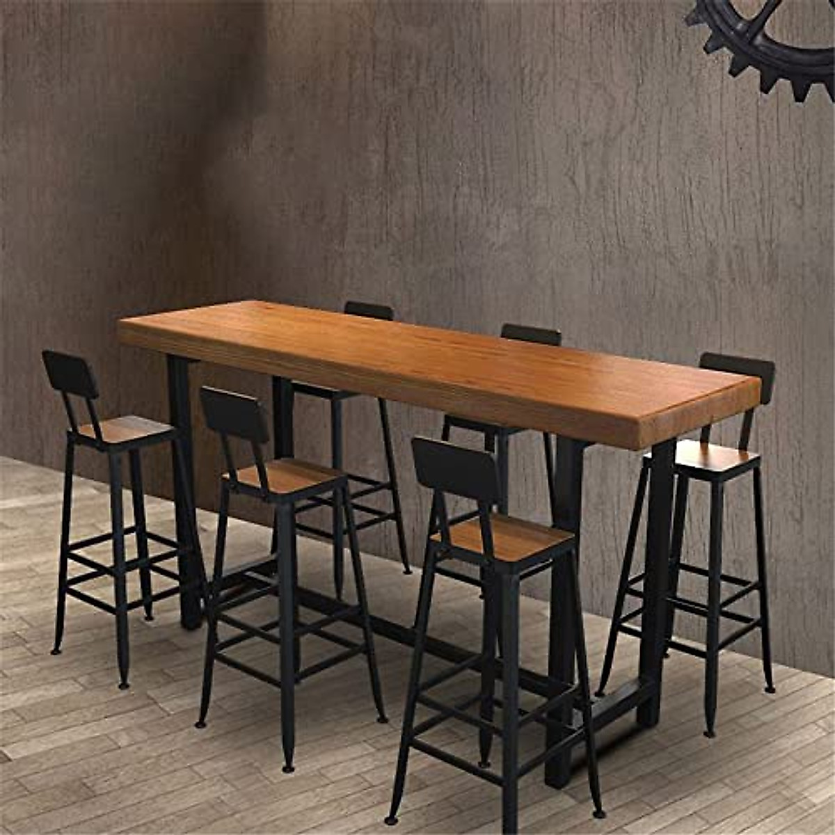 NIUYAO Bar Table Modern Simplicity Style in Solid Wood Fixed Top Table with Metal Legs for Bistro Cafe Home -Dark Wood ​71" L x 23.5" W x 41.5" H