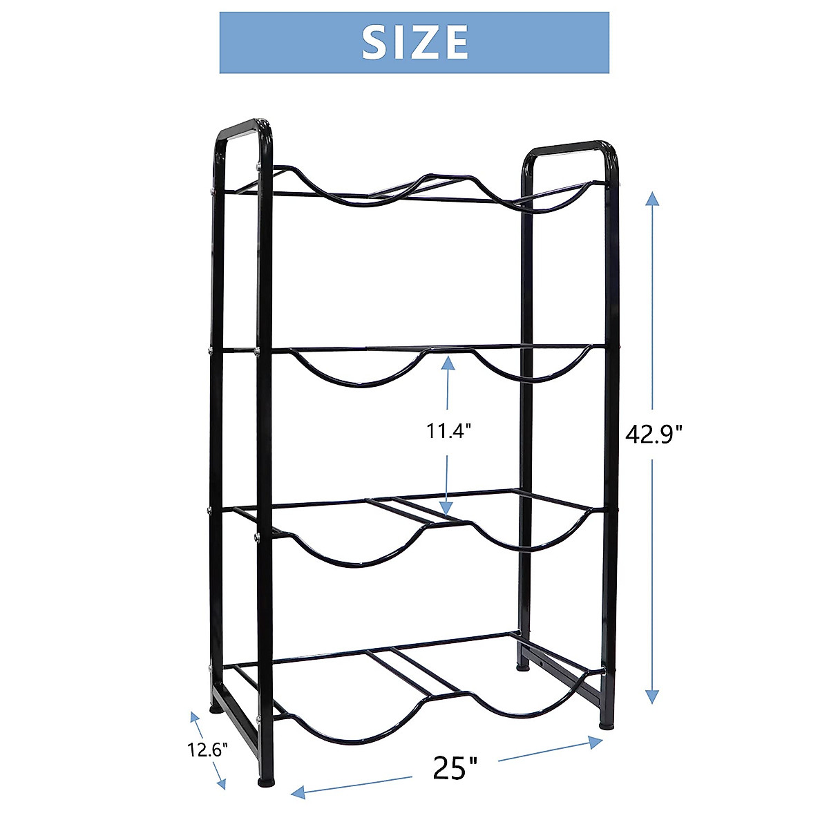 MONKEMON 5 Gallon Water Bottle Holder, Carbon Steel, 4-Tier Storage Rack, Heavy Duty, 8 Bottles, Black