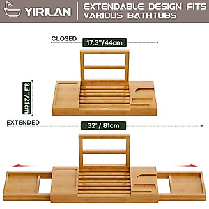 Yirilan Bamboo Bathtub Tray, Expandable Bathroom Tray, Waterproof Tray Caddy, Perfect Bath Caddy for Home Spa, Gift for Loved Ones, Bamboo
