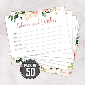 Set of 50 Advice and Wishes Cards - Double Sided Floral Cards, Perfect for the Bride and Groom, Baby Shower, Bridal Shower, Wedding Shower, Graduation Party, Retirement Party, Anniversary