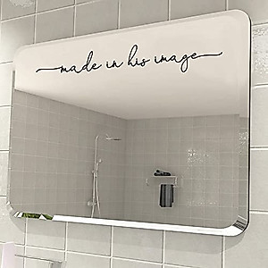 Made In His Image Mirror Decal, Transfer Sticker, Mirror Sticker, Wall Vinyl Decal, Removable Vinyl Sticker, Window Sticker, Christian Sticker, 18x3 inch (Black)