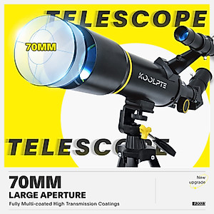 Telescope, 70mm Aperture 400mm, with Adjustable Tripod, Entry-Level, Ideal Choice for Family, Adults, and Children's Education, Includes Extra Finder Scope, Barlow Lens, Carry Bag, and Phone Adapter