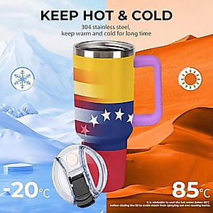 U.S. Venezuela Flag 40 Oz Stainless Steel Cup Travel Tumbler with Handle and Straw Lightweight Coffee Mug for Home Office