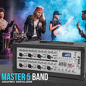 Pyle 8-Ch. Bluetooth Stage Powered Mixer - 800W Pro Audio Sound Mixer, MP3/USB/SD Readers, Aux(3.5mm) Input, RCA & 1/4'' Effects Loop Connectors, Digital LCD Display, Built-in Cooling Fan - PMX840BT