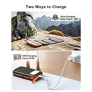 CONXWAN Solar Charger 27000mAh Power Bank with 4 Solar Panels & 3 USB Outputs, 3A Fast Charging Portable Charger USB C External Battery Pack Compatible with Smartphones Tablets