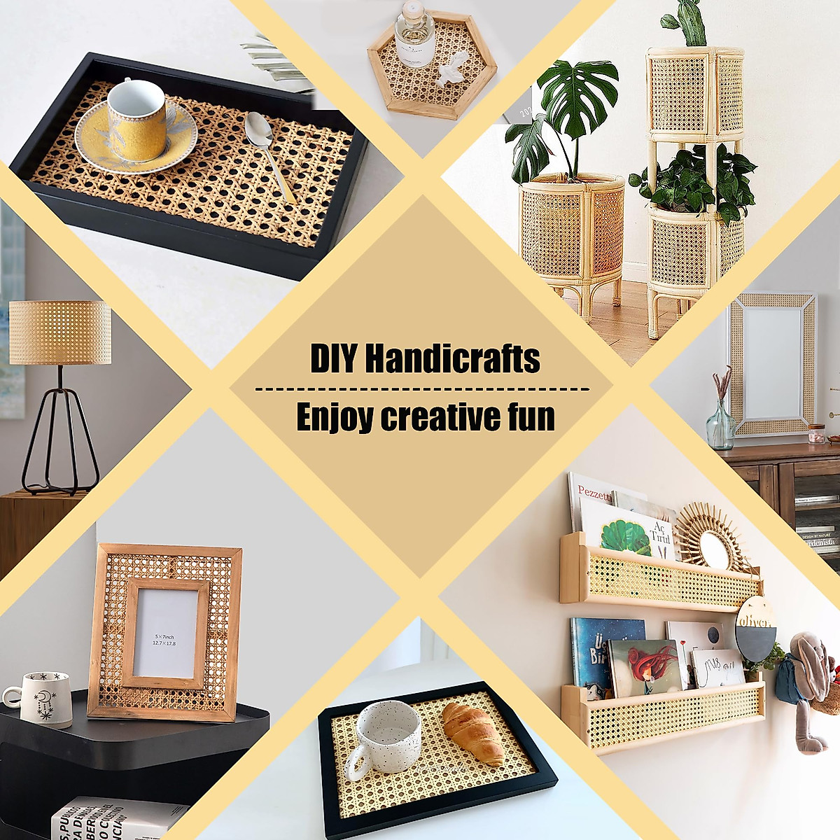 Plastic Rattan Webbing Roll, 24 Inch x 6.6 Feet, Faux Cane Webbing for DIY Home Decor Caning Projects, Pre-Woven Open Mesh for Furniture, Chair, Cabinet, Wardrobe, Ceiling, Room Divider, Light Shade