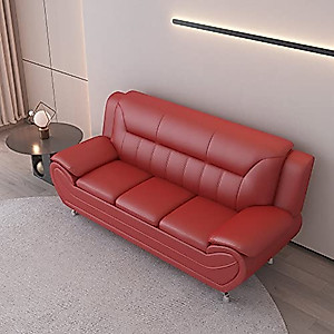 US Pride Furniture Michael Collection Modern Style Faux Leather Couch-Versatile 3 Seater Accent Piece for Living Room, Bedroom or Office-Comfortable Design and Elegant Look, 79" Sofa, Coral Red