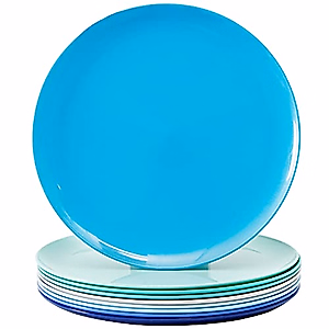 Youngever 10 Inch Plastic Plates, Large Plates, Dinner Plates, Set of 9 (Coastal Color Theme)