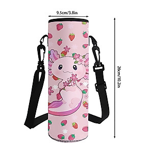 Drydeepin Pink Strawberry Axolotl Cute Print 4 Pcs School Set for Girls Backpack with Portable Lunch Box Pencil Bag Water Bottle Bag Kids Back to School Gifts Elementary School Student Book Bag