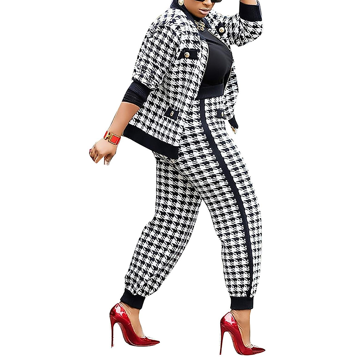 LKOUS Women's Sweatsuits Tracksuit, Pants Suits for Women Dressy, Womens Suits for Work Professional Black XXXL