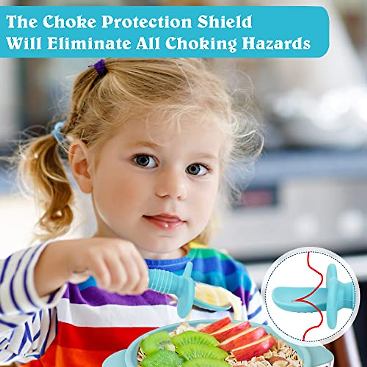 Baby Spoon & Fork - First Stage Toddler Utensils - Baby Led Weaning Spoon - 100% Food Grade Soft Silicone Anti-Choke, Best Self Feeding for Ages 6 Months+