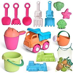 FUN LITTLE TOYS 14PCS Beach Sand Toys Set, Sandbox Toys for Toddlers 1-3, Beach Bucket, Beach Shovel Tool Kit, Rakes, Sand Mold for Kids Summer Outdoor Indoor Beach Fun