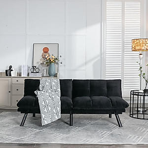 Convertible Memory Foam Futon Couch Bed, Leather Futon Sofa Bed, Folding Modern Sleeper Sofa with Quick Adjustable Armrest and Backrest for Studio Apartment/Home Office/Small Space (Black) (Black)