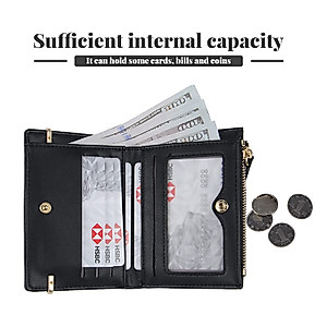 SUKUTU Ladies Purse, Women's Wallet PU Leather Wallet Small Bifold Womens Wallet Card Holder Zipper Coin Purse, Black, One Size