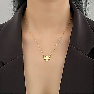 Bee Gold Coin Honeycomb Pendant Choker Necklace for Women Teen Girls S925 Sterling Silver Dainty Crystal CZ Diamond Queen Bee Bumble Bee Hive BFF Necklace Long Chain Cute Animal Charm Jewelry Gift