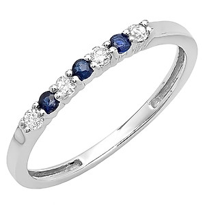 Dazzlingrock Collection 14K Round Blue Sapphire And White Diamond 7 Stone Bridal Wedding Band, White Gold, Size 10
