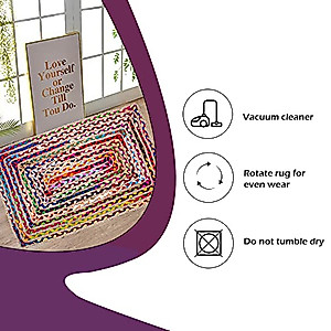Eleet Cotton & Jute Multi Chindi Area Rug - 2x3 Ft Multicolor Hand Woven Braided Reversible Rug Rag, Colors May Vary (2x3 Feet Cotton+Jute (Rectangular))
