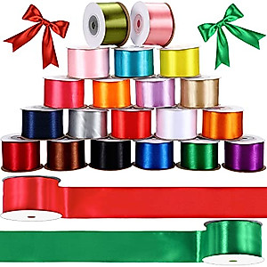 20 Rolls Rainbow Satin Ribbon Set Solid Fabric Satin Ribbons Assortment 20 Colors Satin Ribbons for Crafts DIY Bouquet Gift Wrapping Bows Wedding Shower Decoration (1.6 Inch Wide, 200 Yd Long)