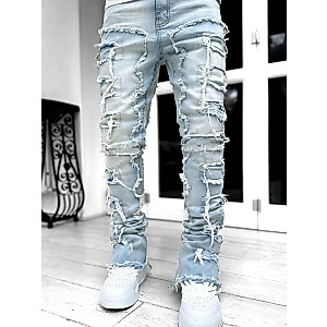 Stacked Jeans Men Skinny Ripped Jeans Slim Fit Denim Pants Y2K Goth Harajuku Emo Jeans Trouser