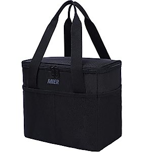 MIER Lunch Bag Insulated 12 Can Simple Lunch Tote Leakproof Reusable Small Cooler Bags for Women Men Adults Lunch Box for Work Picnic Office, Black
