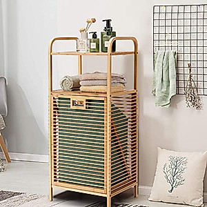 Giantex Laundry Hamper Tilt-Out Laundry Linen Hamper Bamboo Freestanding Clothes Basket W/Shelf & Removable Liner, Storage Laundry Shelf for Bathroom Living Room Bedroom, 16’’x13’’x37.5’’(L x W x H)
