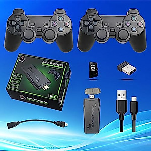 Heramie Wireless Retro Game Console, Plug and Play Video Games 4K HDMI Output for TV, Classic Game Stick, Built in 10000+ Games with 9 Emulators and 2 Wireless Controller 2.4G Gift for Kids & Adults