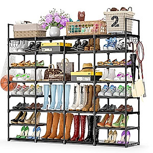 Polegas Large Shoe Rack Shoe Organizer for 62-66 Pairs Shoes and Boots, Metal Shoe Rack Organizer, 8 Tiers Shoe Storage Shelf, Space Saving Shoe Cabinet for Entryway Closet Garage Bedroom Cloakroom